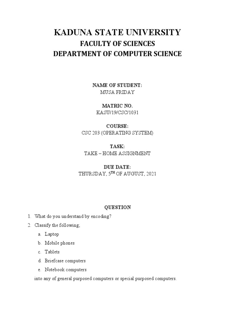 Kaduna State University: Faculty of Sciences Department of Computer ...