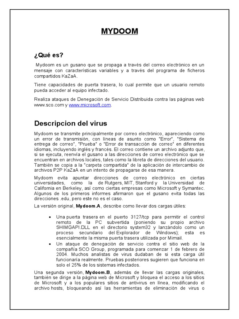 Mydoom | PDF | Habilidades de seguridad informática | Redes de computadoras