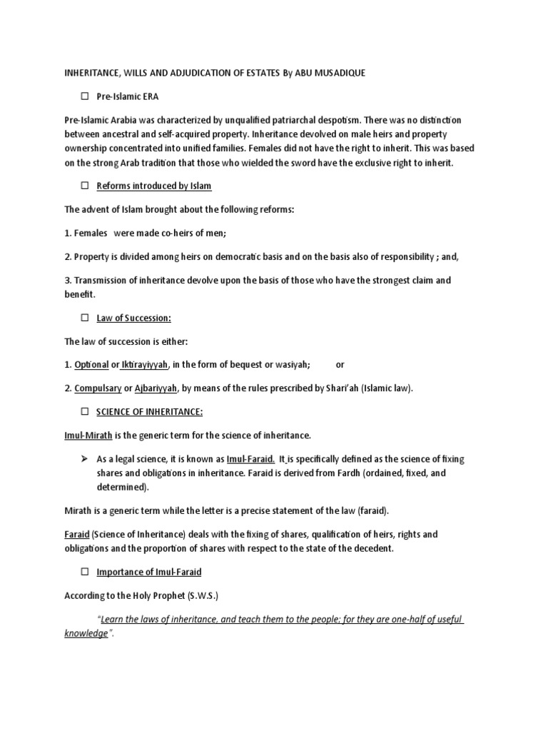 Learn The Laws of Inheritance, and Teach Them To The People For They ...