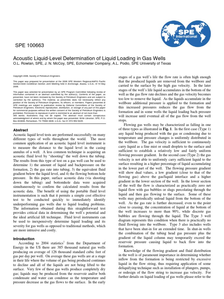 Liquid Load in Gas Wells 100663 | PDF | Pressure | Gases