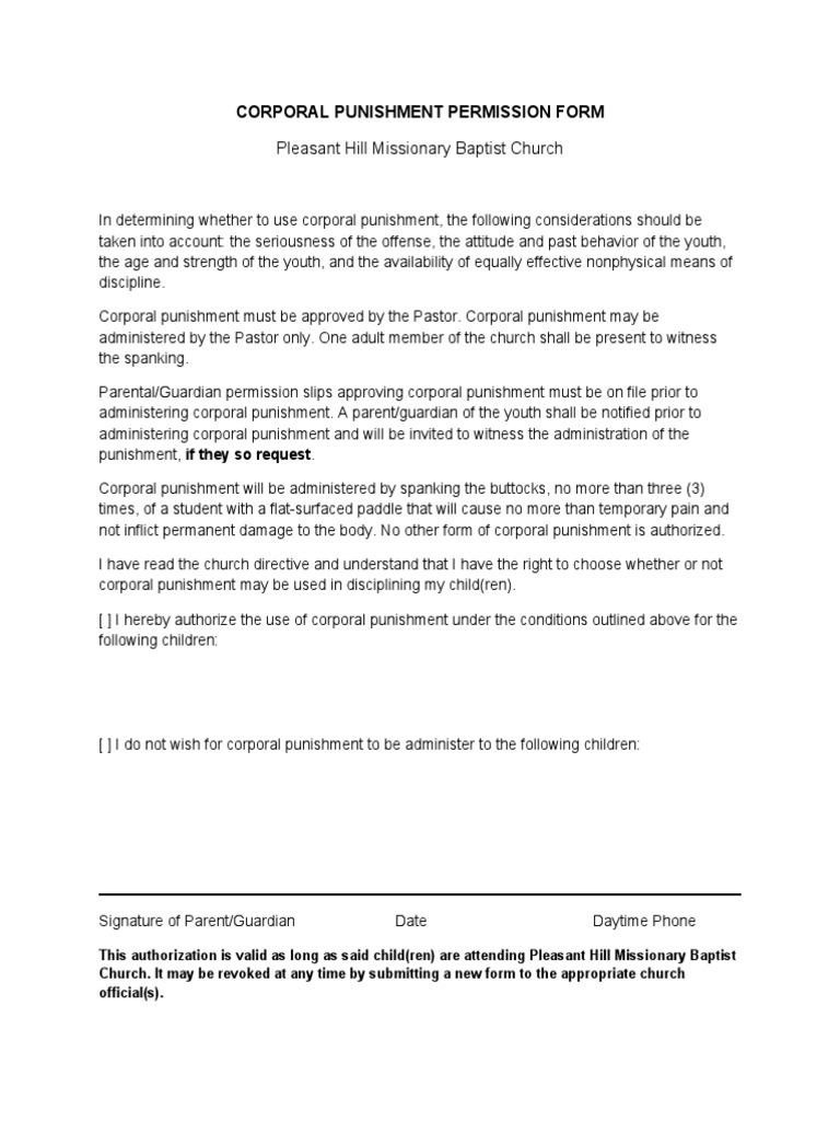 Corporal Punishment Permission Form | PDF