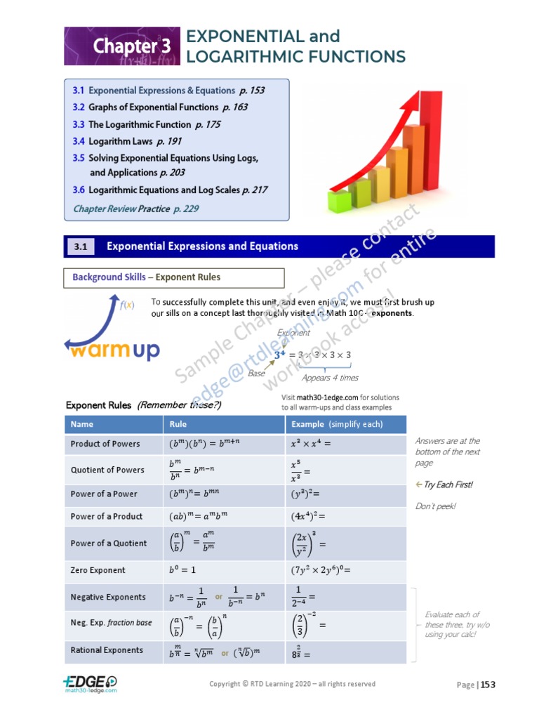 Chapter 3 - Exponential Functions and Logarithms (Sample) | PDF | Exponential Function ...
