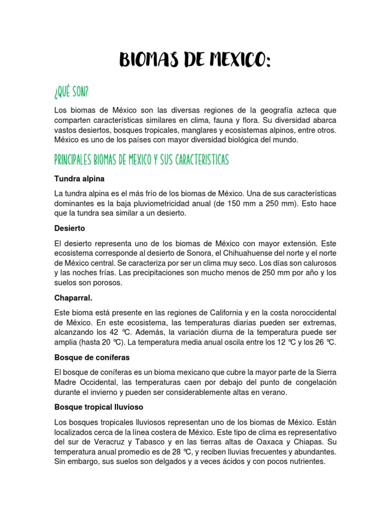 Biomas de México y sus características | PDF | Desierto | México