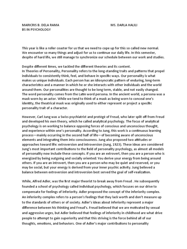 Essay Psychology | PDF | Carl Jung | Extraversion And Introversion