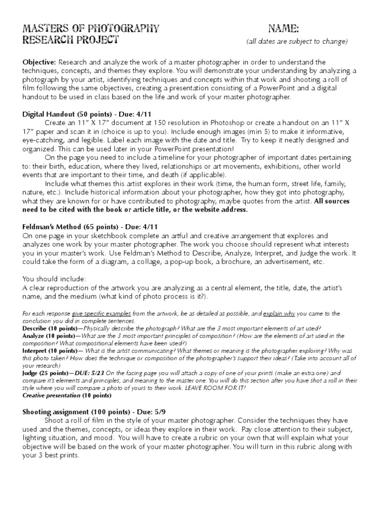 Masters of Photo Assignment | PDF | Composition (Visual Arts ...