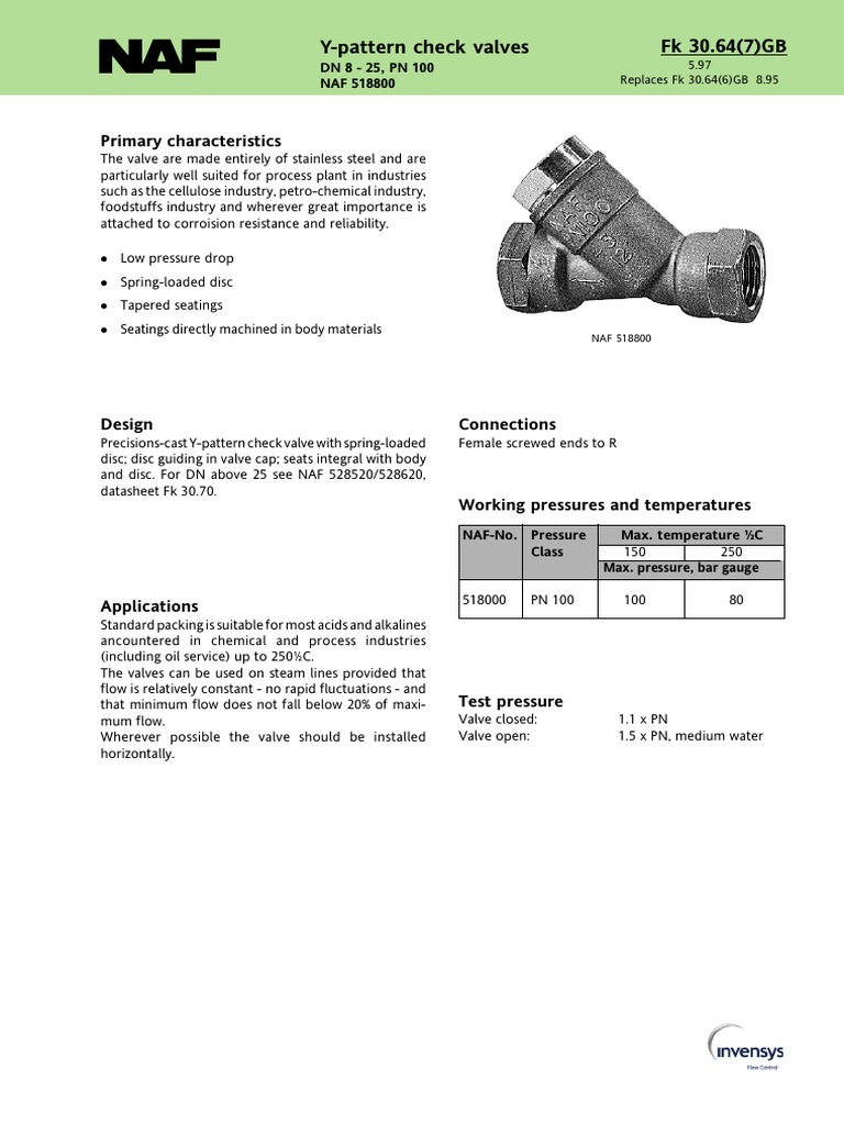 Y-Pattern Check Valves FK 30.64 (7) GB: Primary Characteristics | PDF ...