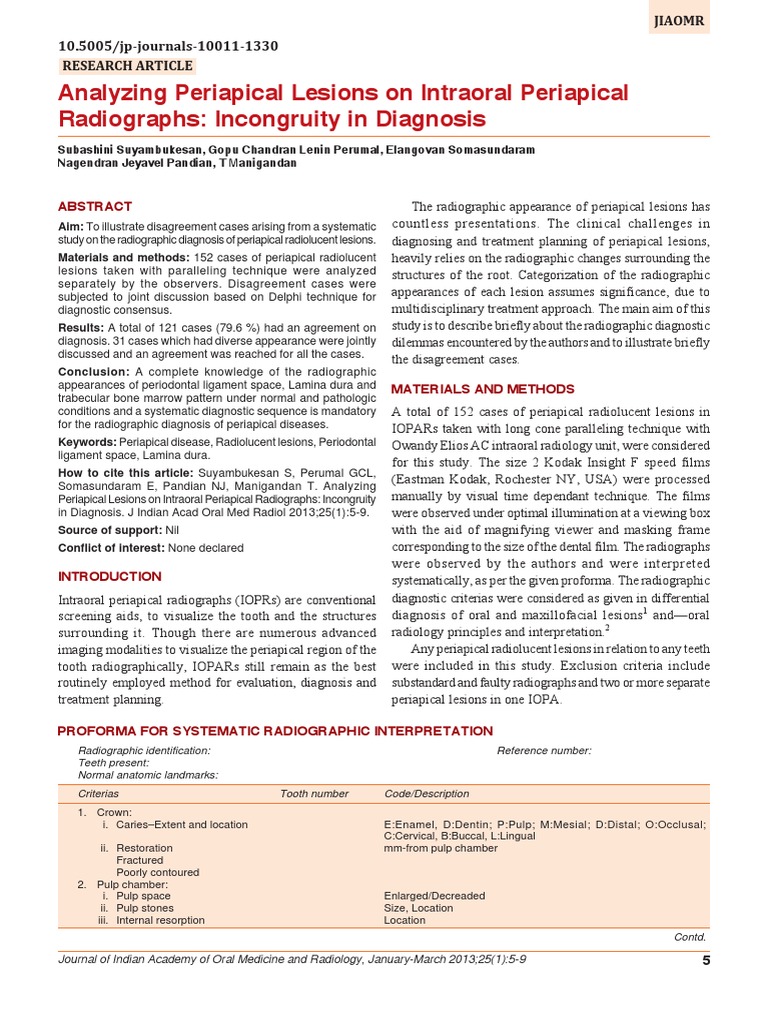 Analyzing Periapical Lesions On Intraoral Periapic | PDF | Dental ...