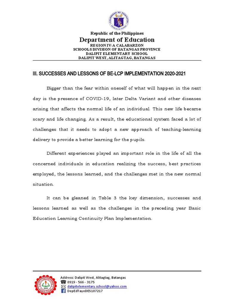 Successes and Lessons of Be LCP Implementation | PDF | Learning | Cognition