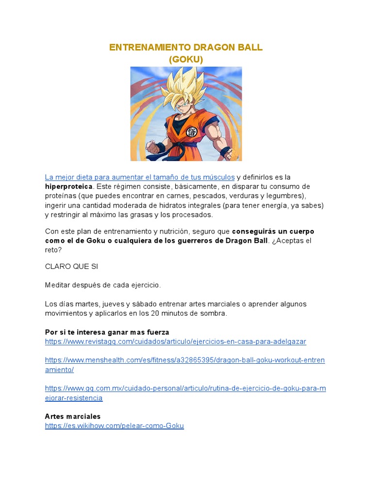 Rutina de Entrenamiento de Goku en Casa | PDF | Ejercicio físico ...