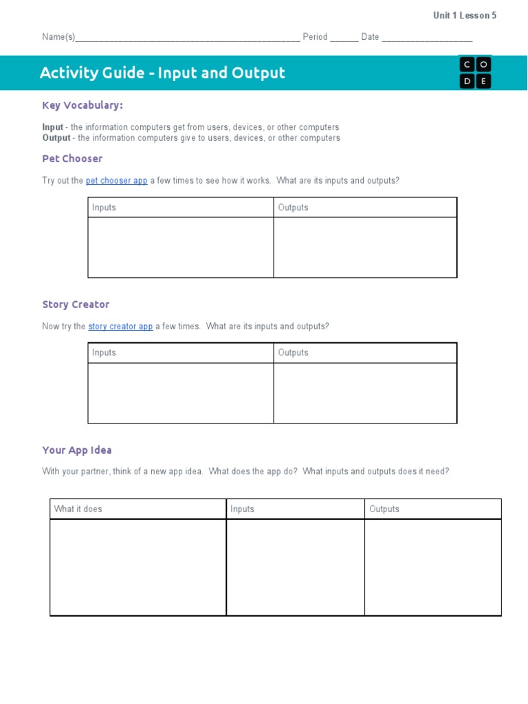 Input-Output Activity Guide | PDF | Business