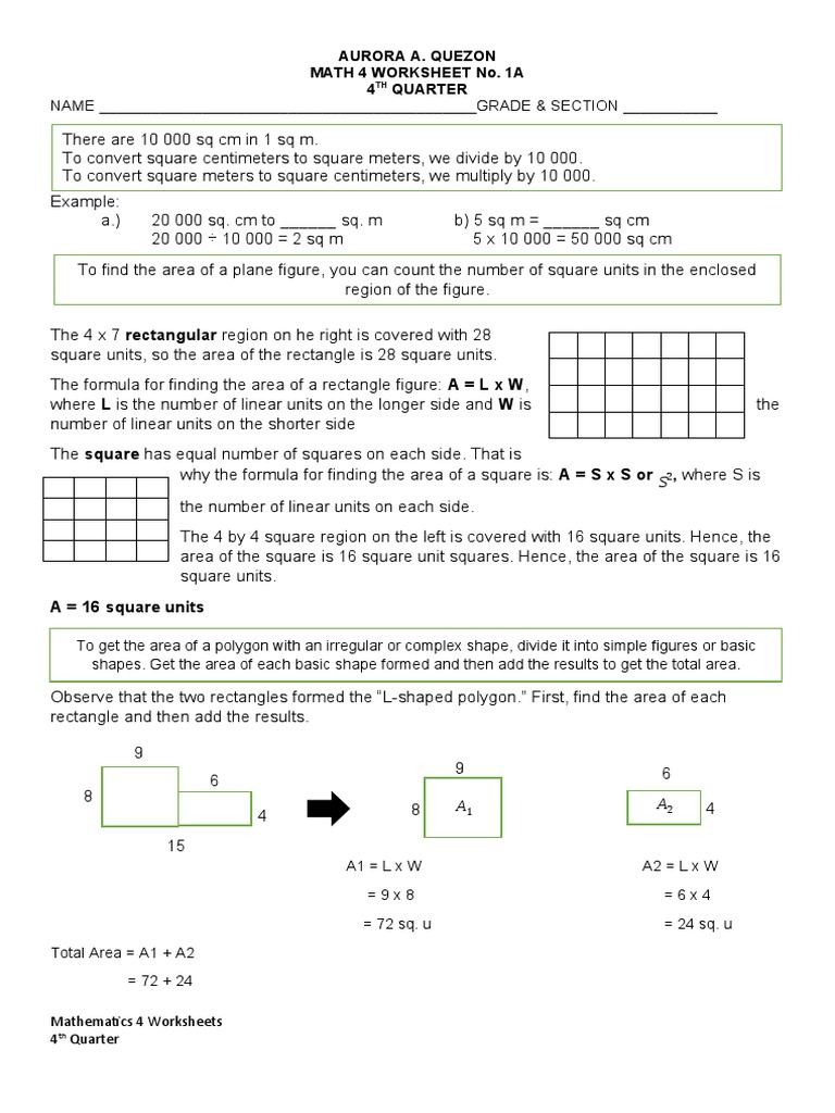 Where S Is: Aurora A. Quezon Math 4 Worksheet No. 1A 4 Quarter | PDF ...