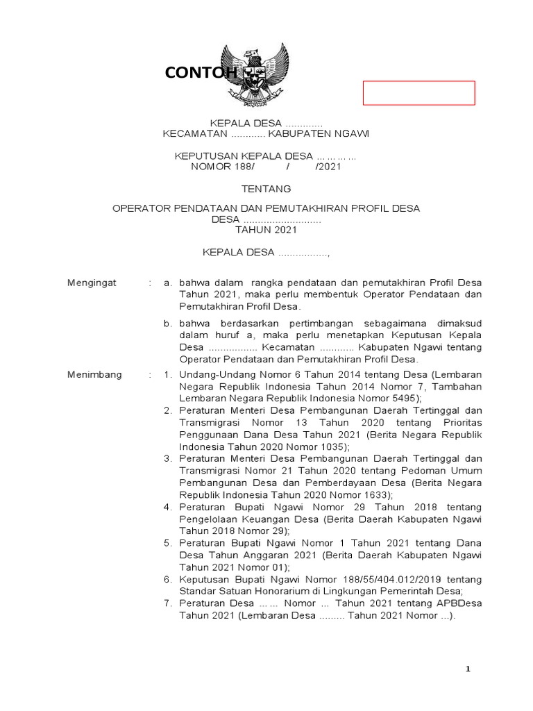 SK Operator SDGs Desa 2021 | PDF