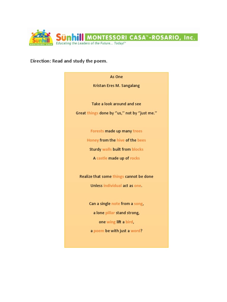 Direction: Read and Study The Poem.: Things | PDF