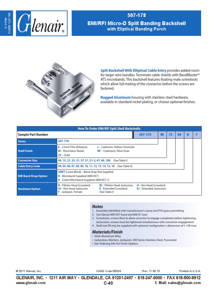 507-178 EMI/RFI Micro-D Split Banding Backshell: With Eliptical Banding ...
