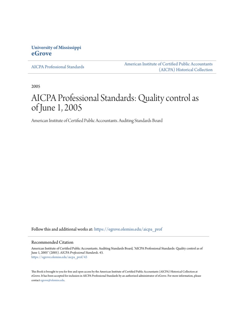 AICPA Professional Standards - Quality Control As of June 1 2005 | PDF ...