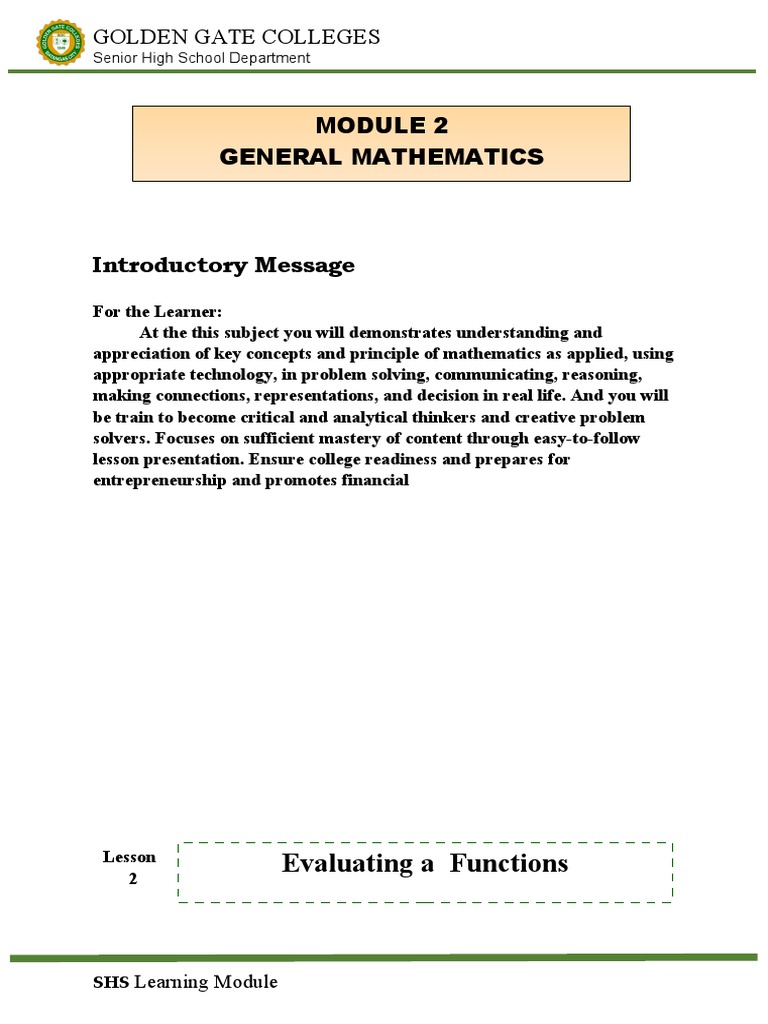 G11-M2-Gen Math | PDF | Function (Mathematics) | Learning