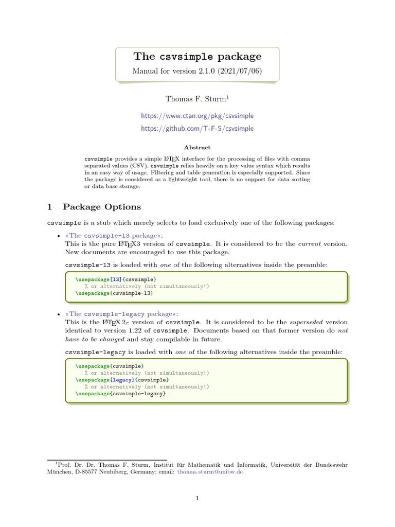 The Csvsimple Package | PDF | Software Engineering | Comma Separated Values