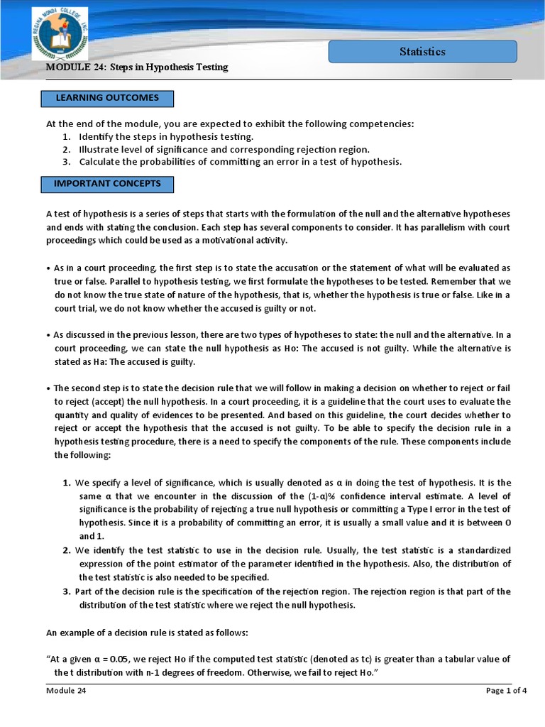 Hypothesis Testing Guide | PDF | Type I And Type Ii Errors ...