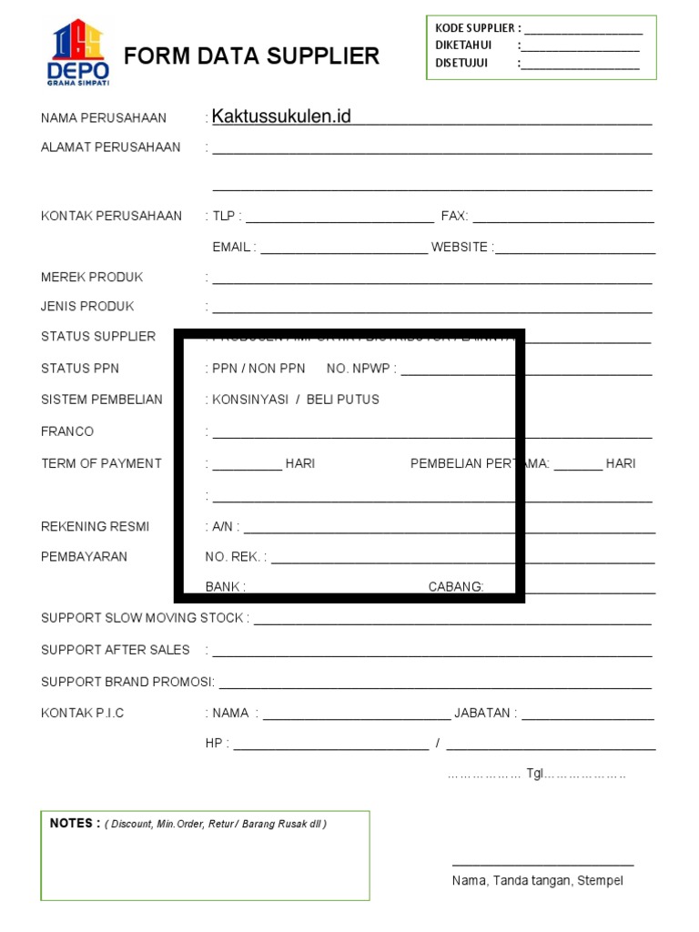 Formulir Data Supplier | PDF