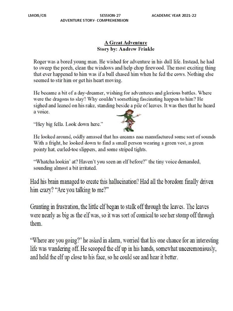 Class 7 Adventure Story Comprehension | PDF | Language Arts ...