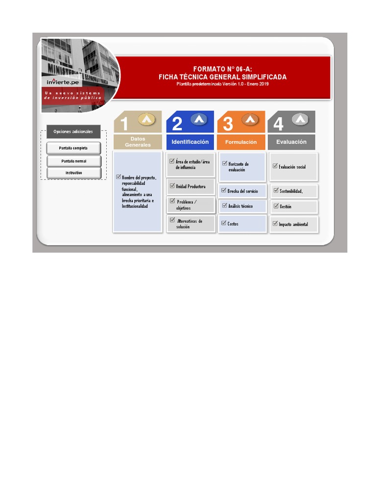 Formato #06-A: Ficha Técnica General Simplificada: Plantilla Predeterminada Versión 1.0 - Enero ...