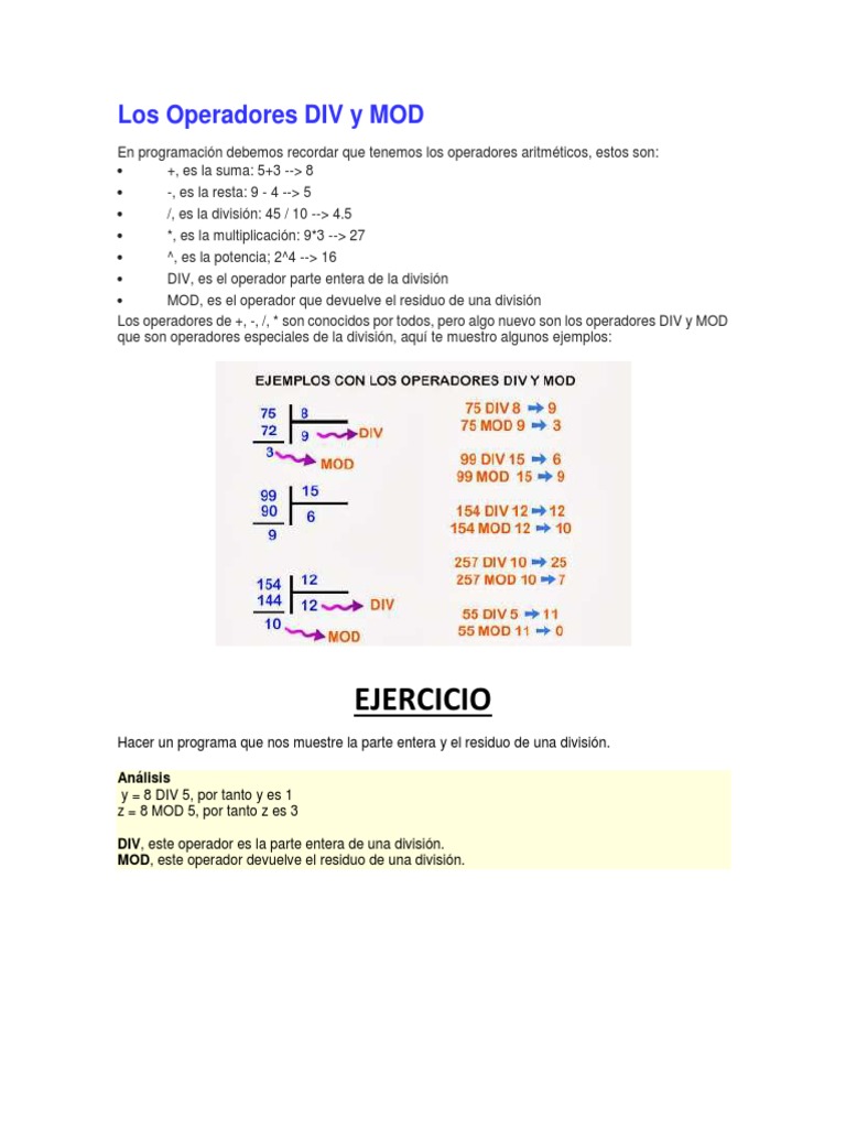 Los Operadores DIV y MOD | PDF