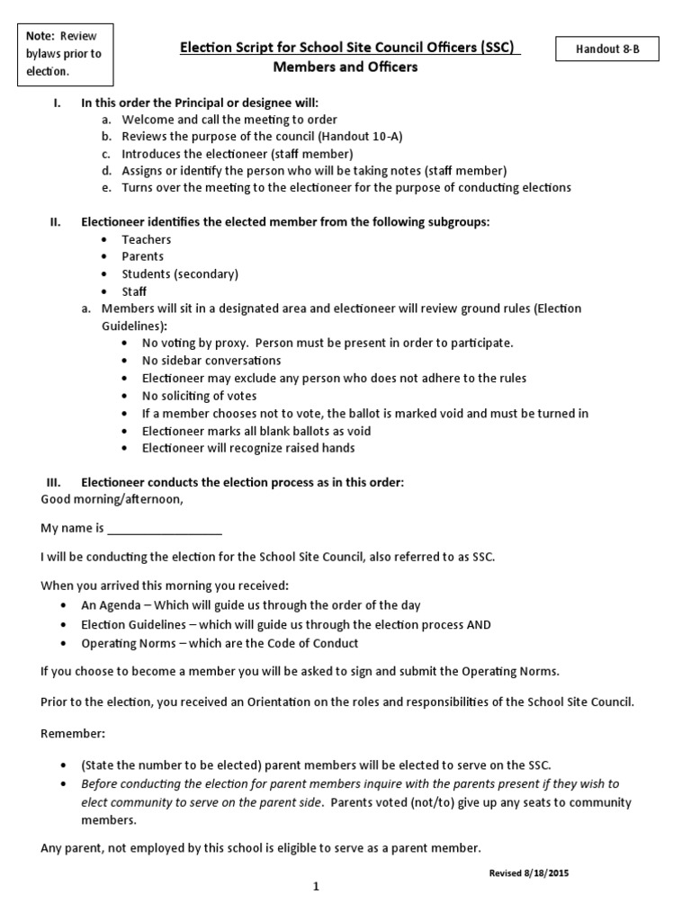 Handout 8-Election Script For SSC 2015-2016 Rev 8 18 15 | Download Free ...