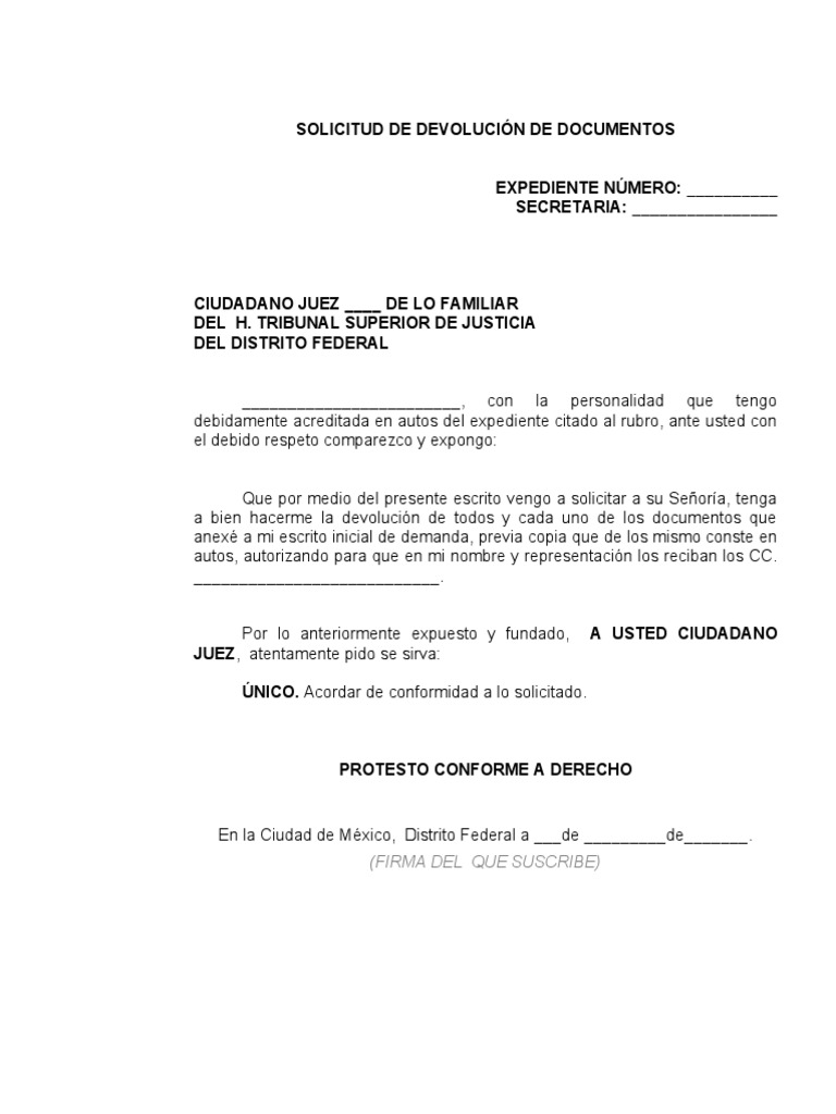 Solicitud de Devolución de Documentos | PDF