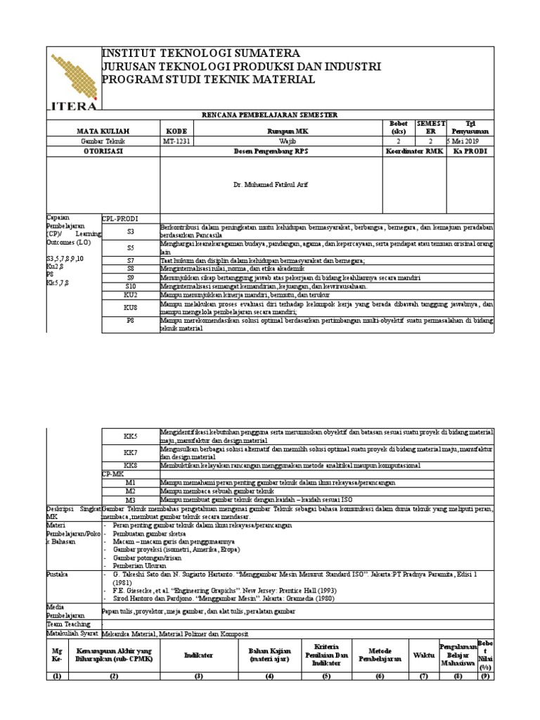 RPS Teknik Material: Gambar Teknik | PDF | Seni