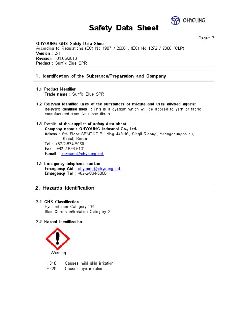 Sunfix Blue SPR | PDF | Personal Protective Equipment | Toxicity