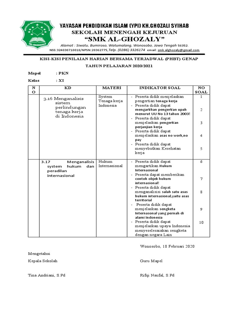 KISI, Soal, KNC JWB, Skor PKN | PDF