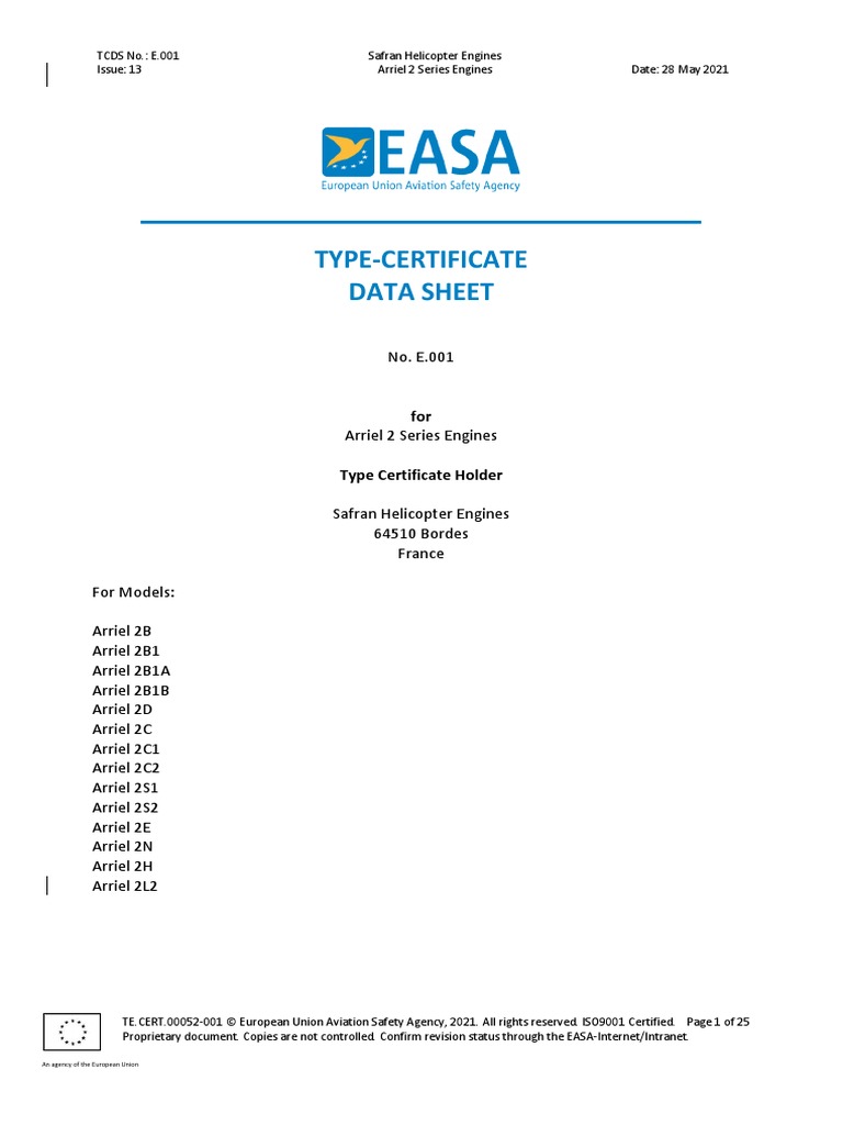 Type-Certificate Data Sheet: An Agency of The European Union | PDF | Propulsion | Engines