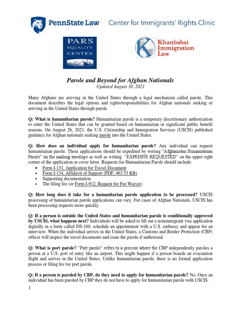Parole Options for Afghan Nationals | PDF | United States Citizenship ...