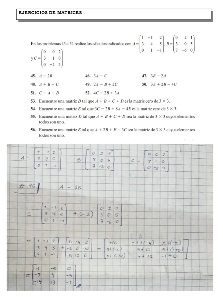 Suma y Resta de Matrices | PDF
