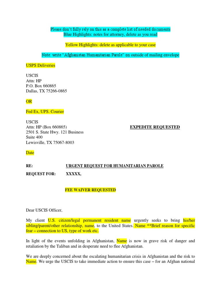 Sample of Humanitarian Parole Cover | PDF | Government | International Law