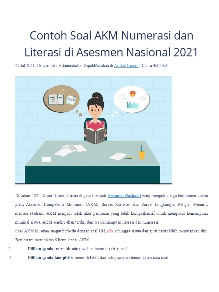 Contoh Soal AKM Numerasi Dan Literasi Di Asesmen Nasional 2021 | PDF