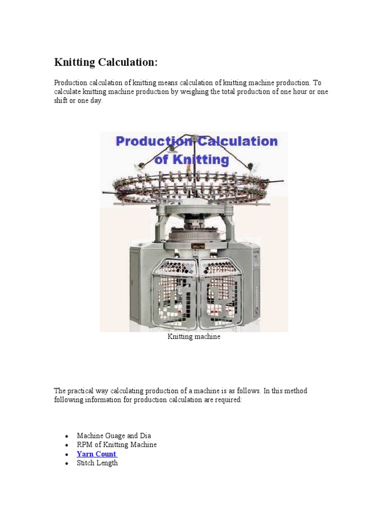 Knitting Calculation Yarn Count Pdf Gauge Knitting Knitting
