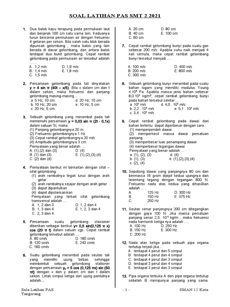 Soal Latihan Pat Fisika Xi Ipa 1 SMT 2 2021 | PDF