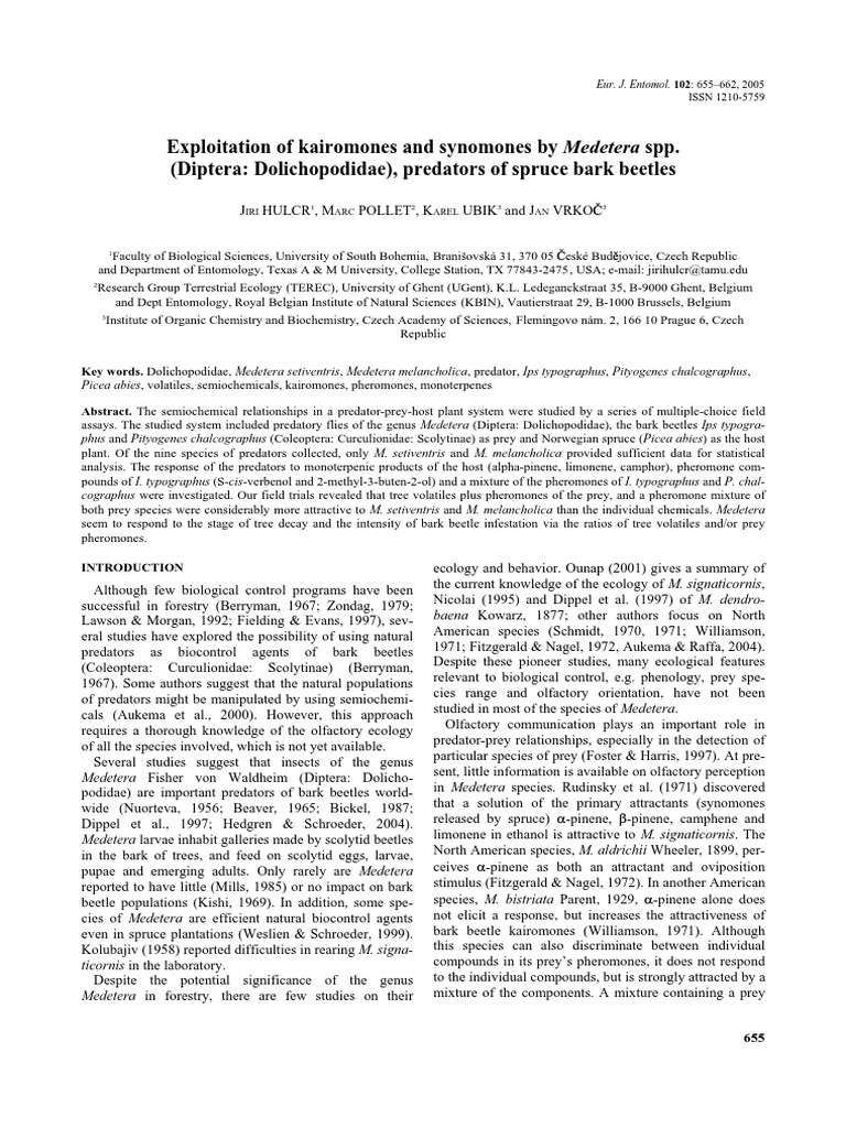 Exploitation of Kairomones and Synomones by Medete | PDF | Beetle | Predation