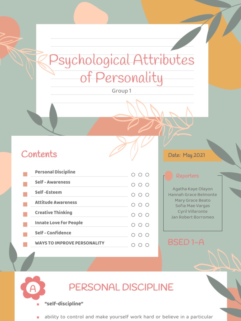 Psychological Attributes of Personality | PDF | Self Esteem | Attitude ...