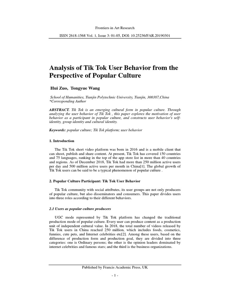 Journal - Analysis of Tik Tok User Behavior | PDF | Identity (Social ...