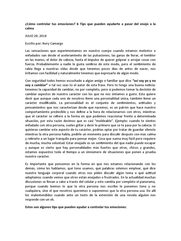 Controla tus emociones: 6 consejos prácticos | PDF | Ira