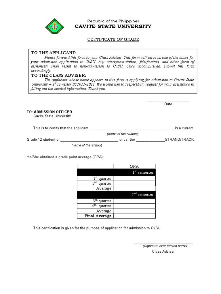 Certification of Grade | PDF