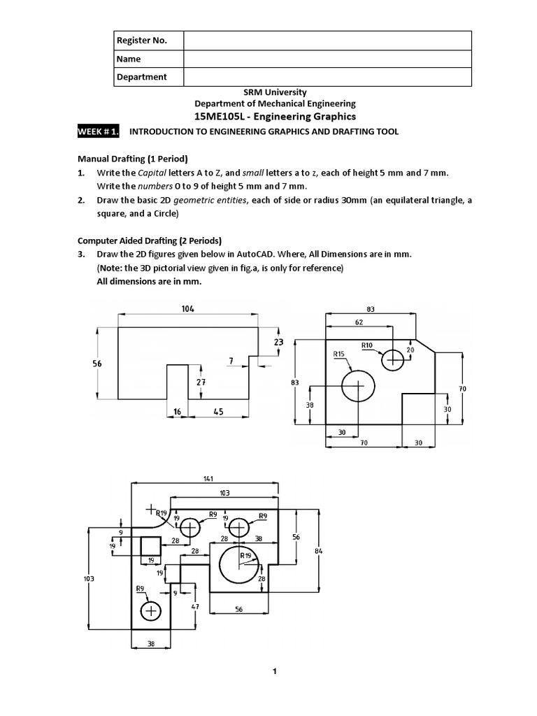 15ME105L Engg Graphics Exercise Questions 7 - Aug - 17 | PDF | Triangle ...