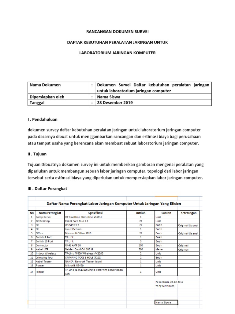 Contoh Dokumen Survei TKJ | PDF