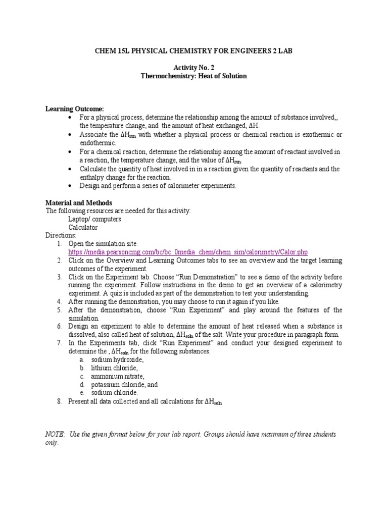Thermochem Heat of Solution | PDF | Heat | Chemical Reactions