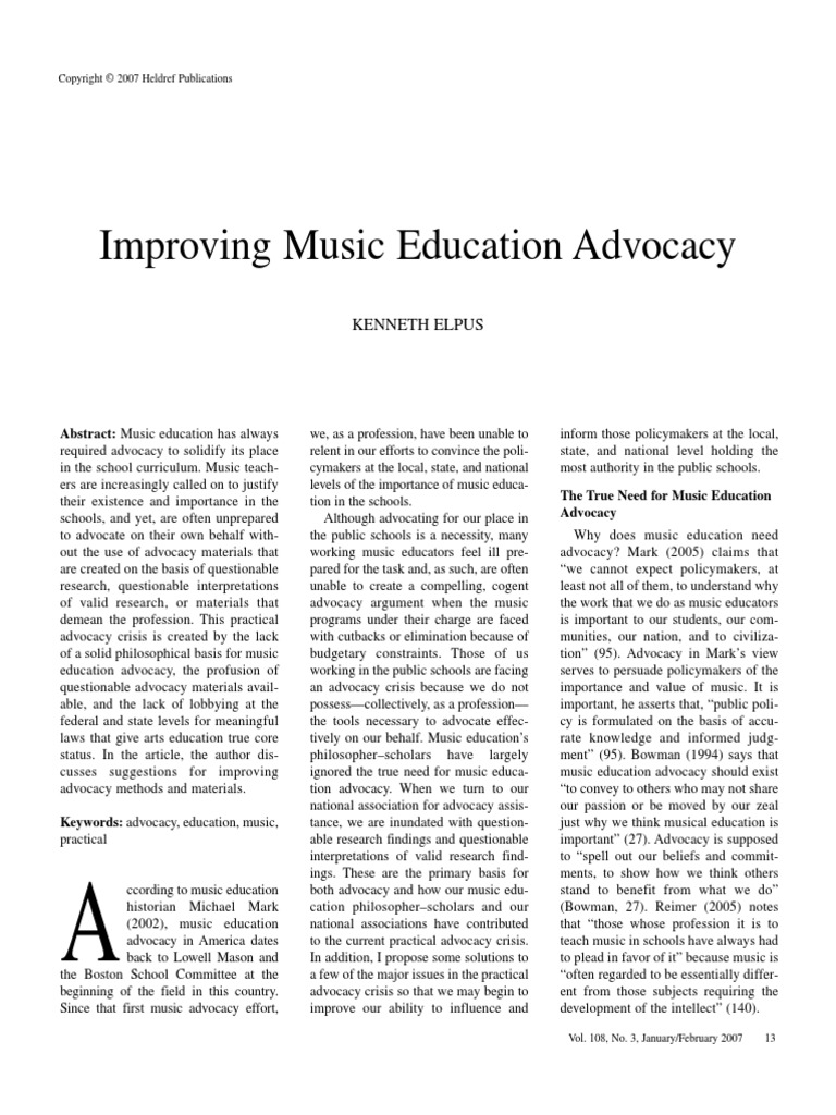 Improving Music Education Advocacy: Kenneth Elpus | PDF | No Child Left ...