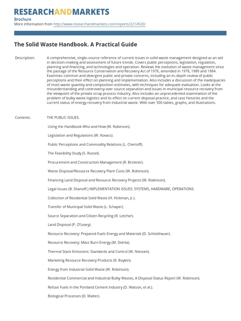 The Solid Waste Handbook A Practical Guide | PDF | Waste Management | Waste