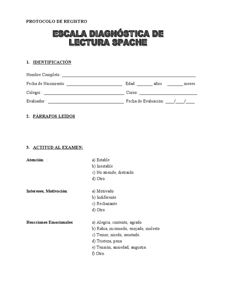 SPACHE Protocolo y material para el niño