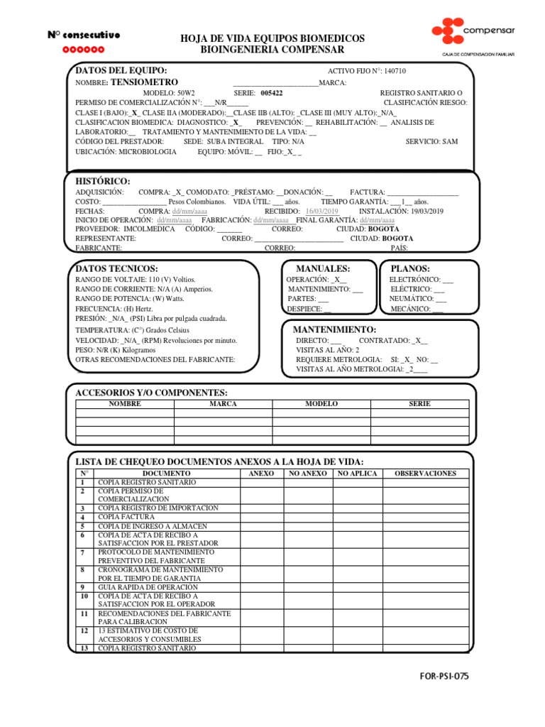 Formato HV Compensar | PDF